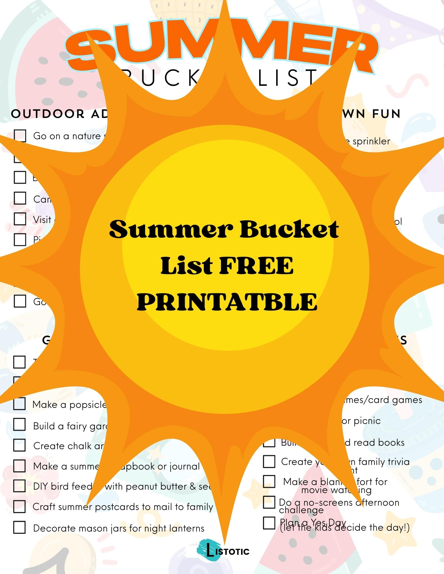 The Ultimate Summer Bucket List for Families (+ Free Printable!) ⋆ Listotic
